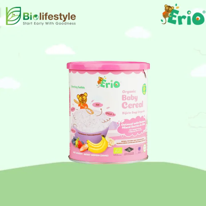 Erio Organic Baby Cereal Oatmeal with Banana Mixed Berry & Chia 200g ...