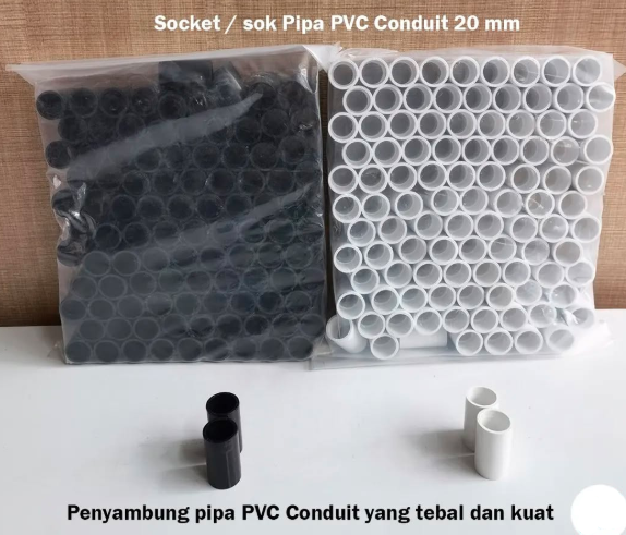 Sok Pipa Hitam & Putih 20MM Sock Pipa Listrik Conduit 20mm Sambungan ...