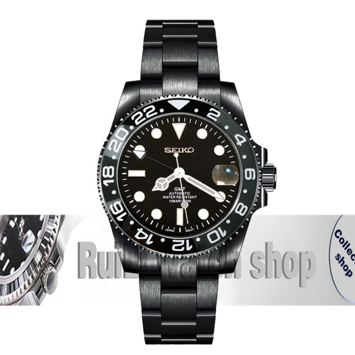 Modified NH34 GMT Automatic Men's Mechanical Watch Stainless Steel Case 40mm fit for Seiko ...