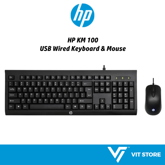 HP KM100 Wired USB Full Size Gaming Keyboard and Mouse Combo Set for PC ...