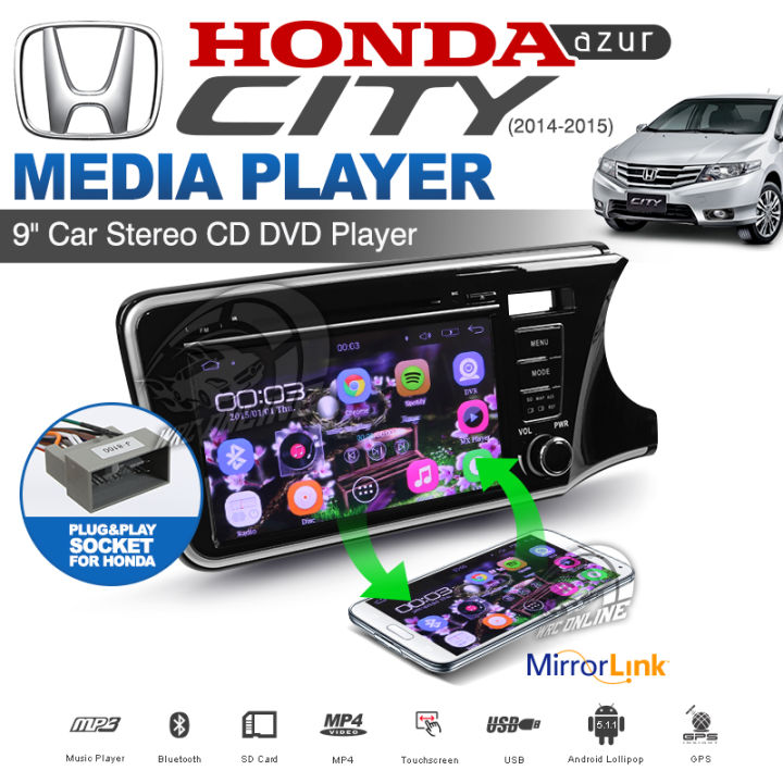 HONDA City 2014-2015 9" DOUBLE DIN Android OS Sat Nav FHD CD Player DVD ...
