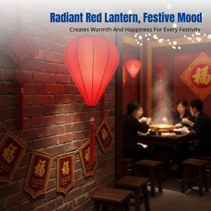 Modern Chinese Lantern Pendant Light, Red Stretch Fabric, Creative ...
