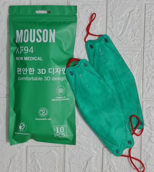 Masker MOUSON KF94 3D 4ply isi 10 pcs warna korea style earloop emboss ...