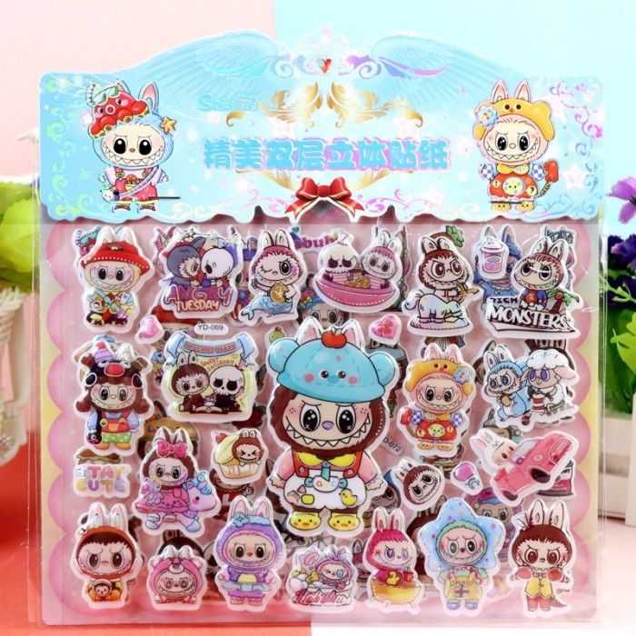 Stiker 2 lembar bubble foam labubu capybara, Sticker murah kartun anak ...