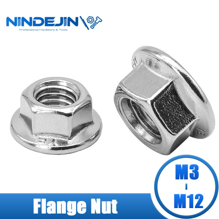 Nindejin 10 25 50 55pcs Stainless Steel Hexagon Flange Nut M3 M4 M5 M6