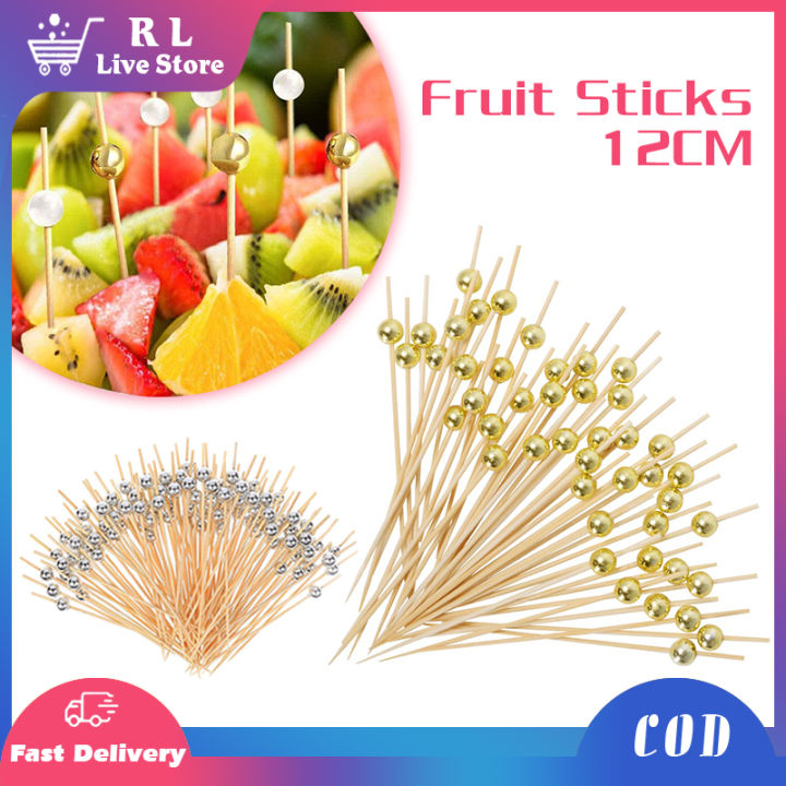 100PCS Bamboo Fruit Sticks Disposable Pearl Toothpicks Cocktail Sticks ...