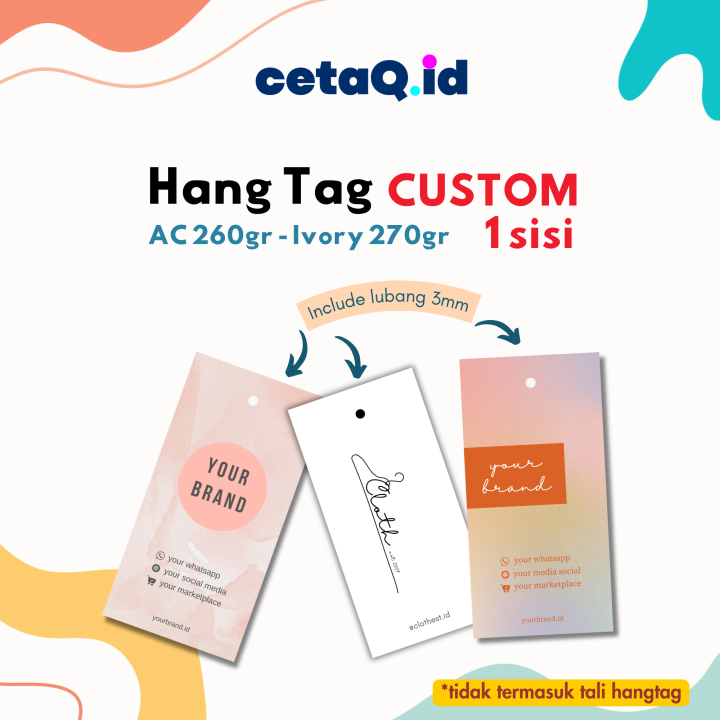 Cetak Hangtag Custom desain 1 sisi | Hang tag label baju | Handtag ...