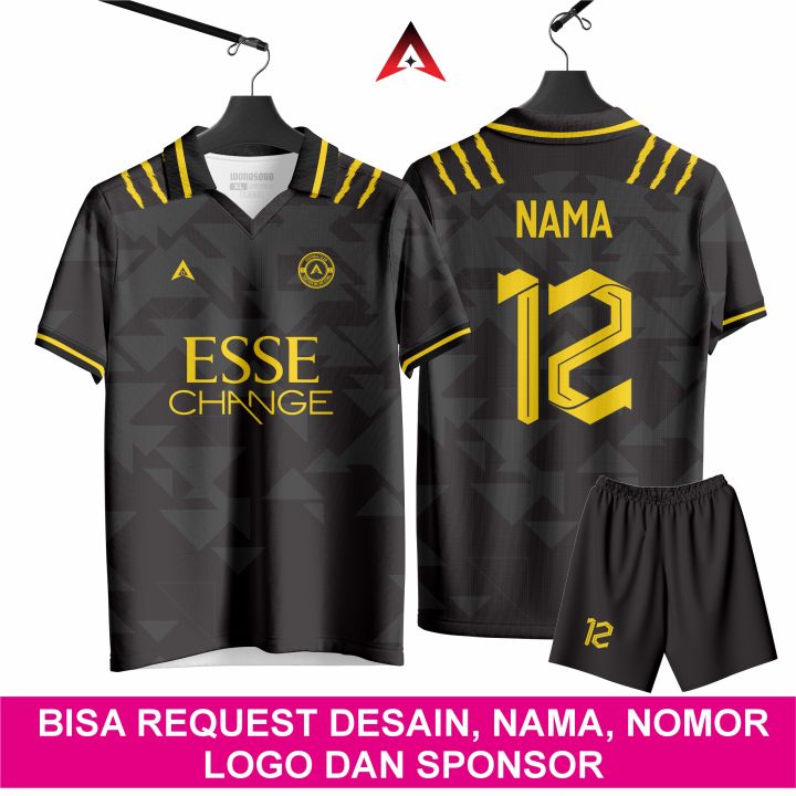 Baju Bola Custom Nama Nomor | Jersey Futsal Kerah Retro Warna Hitam ...