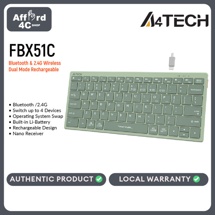 A4Tech FBX51C Bluetooth & 2.4G Wireless Dual Mode Rechargeable Keyboard | Lazada PH