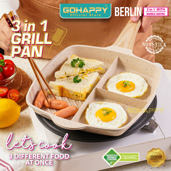 Panci Panggang Grill Pan 3 DEVIDED CREME GOHAPPY BERLIN GHB03C ...