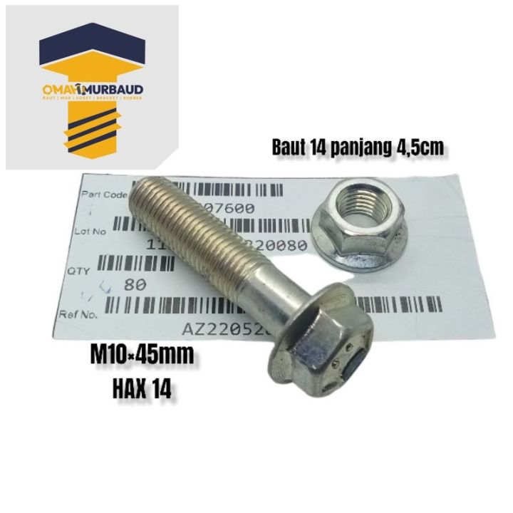 1SET baut MUR 14 m10×45 BAUT BAJA TITIK 4 BAUT PANJANG 4,5CM DUDUKAN ...