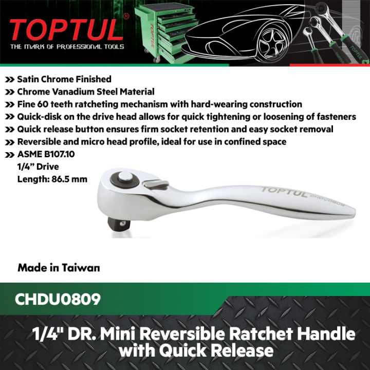 Toptul 1/4" DR. Mini Reversible Ratchet Handle with Quick Release ...