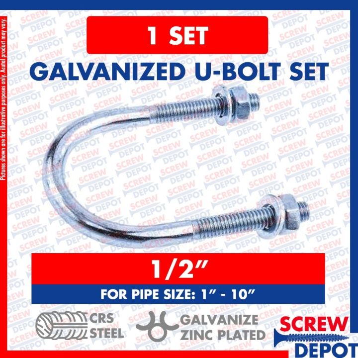 1SET 1/2 inches Ubolt Galvanized / U-bolt U with nut and washer for ...