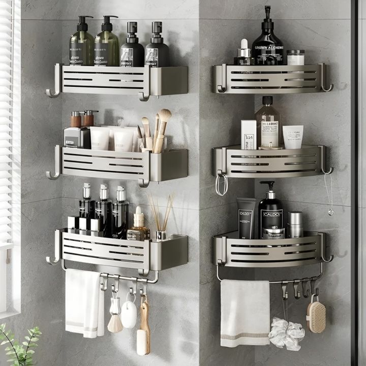 Punch-Free Bathroom Corner Shelf Corner Rack Organizer Toilet Cr ...