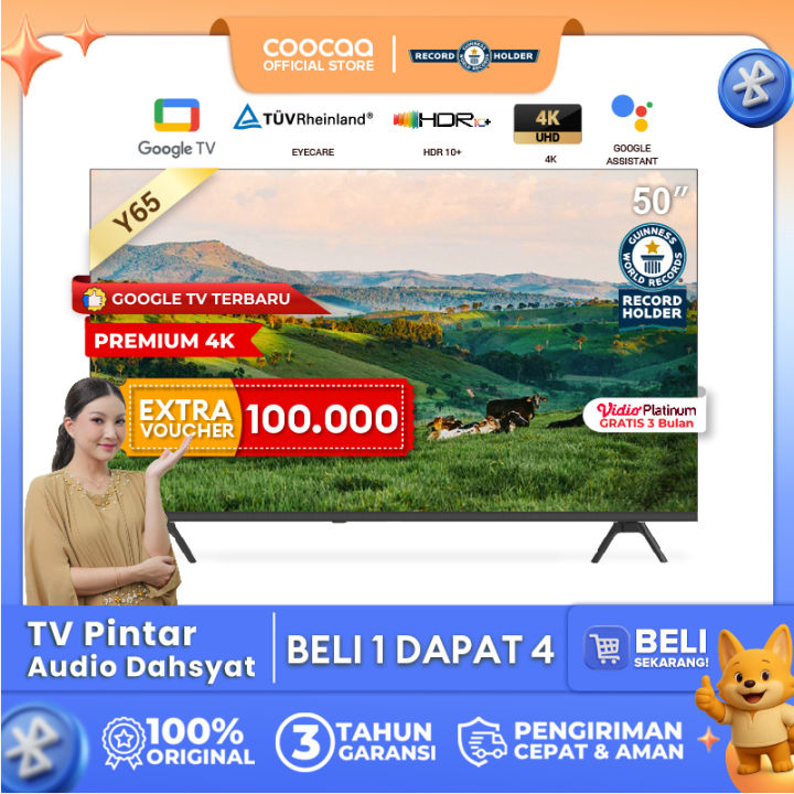 COOCAA TV 50 inch Y65 - GOOGLE TV-4K UHD-Dolby Audio - Eye Care - HDR10 ...