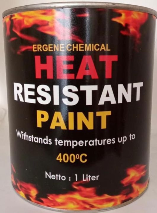 ERGENE Cat Tahan Panas Api 400 Derajat celsius 1 Liter-Hitam Mengkilap ...