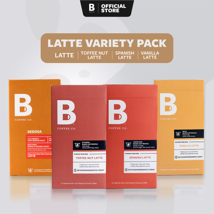 B Coffee Co. Latte Variety Pack - 4 Packs of Nespresso Compatible Coffee 10 Pods/ Pack | Lazada PH