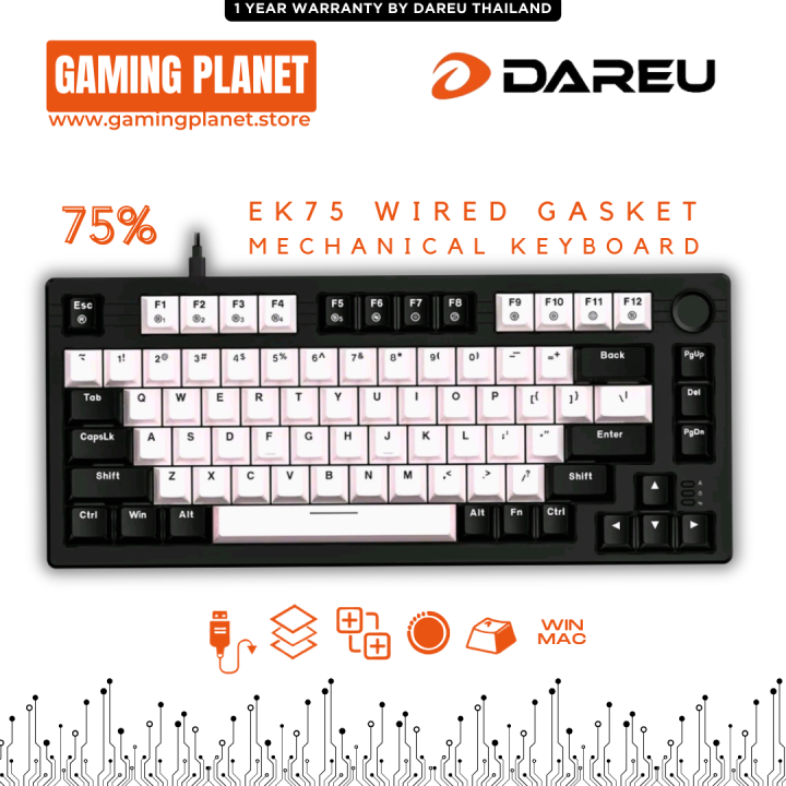 DAREU EK75 Wired คีย์บอร์ดแบบใช้สาย โครสร้าง Gasket N-Key Rollover Anti-ghosting Backlight ...