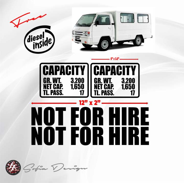 MITSUBISHI L300 CAPACITY & NOT FOR HIRE STICKER CUT OUT VINYL STICKER ... MITSUBISHI L300 CAPACITY & NOT FOR HIRE STICKER CUT OUT VINYL STICKER ...