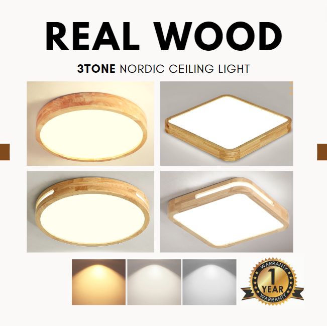 REAL Wood Nordic LED Ceiling Light Minimal Ceiling Light Tri-tone ...