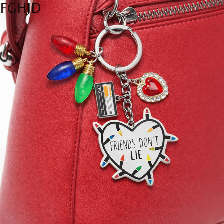 FGHJD รักหัวใจ สายรัดกุญแจ Stranger Things หินประดับ นержักรส ห่วงกุญแจ ...