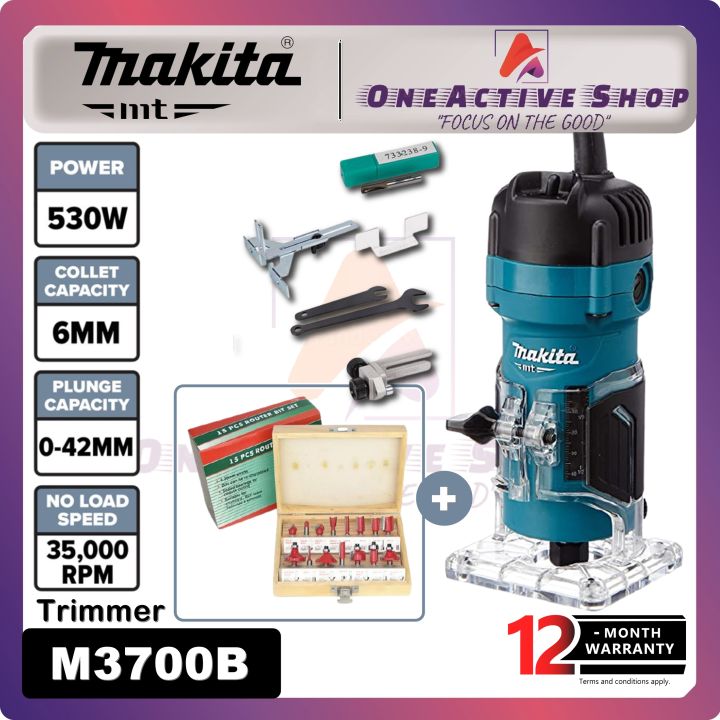 MAKITA Trimmer Router 530W M3700B - 1 Year Warranty ( MAKITA ROUTER / 15PCS ROUTER BIT SET ...