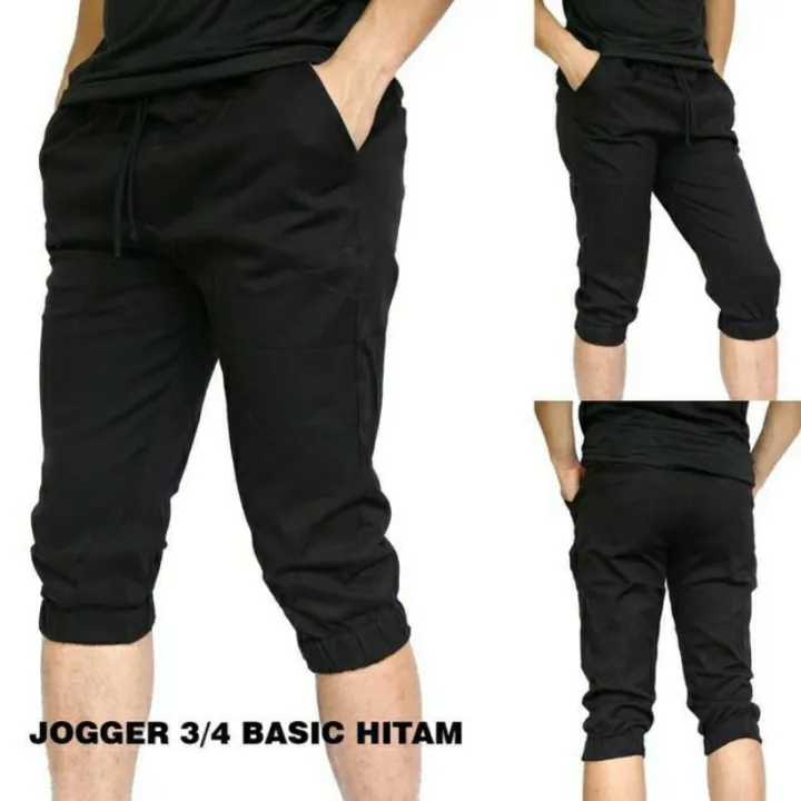 celana joger pria 3/4 polos training pendek sport hitam polos short ...