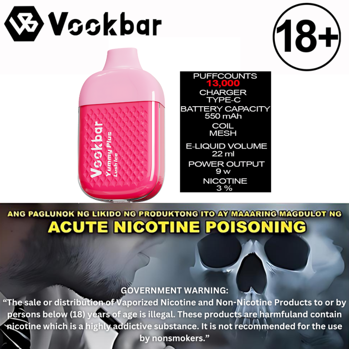 Vookbar Yummy Plus 13,000 Device Kit 22ml Type - C Rechargeable | Lazada PH