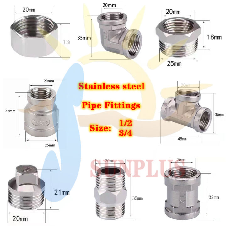 Pipe Fittings Standard Thickened Stainless Steel Fittings (Sizes:1/2",3 ...