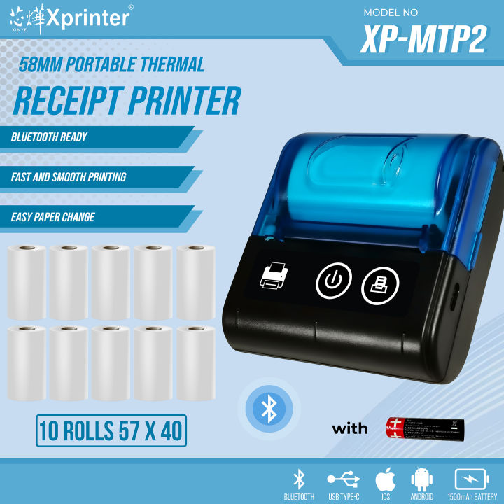Xprinter XP-MTP2 Portable BLUETOOTH + USB Thermal Printer Handheld 58mm Receipt Printer With ...