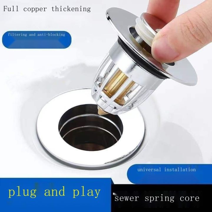 Universal Washbasin Wash Basin Leak Plug All-Copper Spring Core Drainer ...