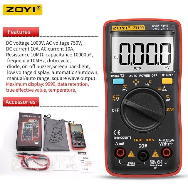 Zoyi Digital Multimeter Zt109 Zt111 Auto Range Professiona Multimetro ...