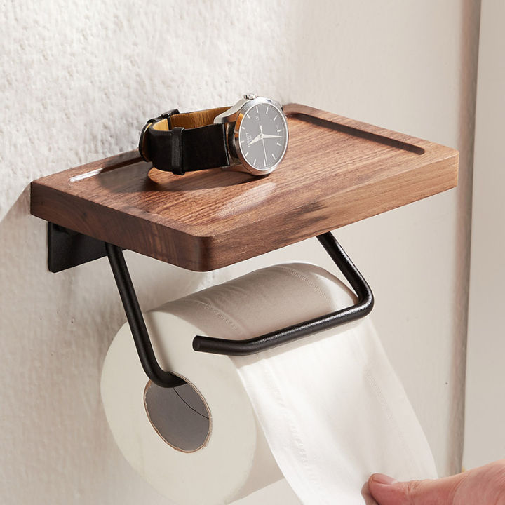 Tissue Paper Holder Black Walnut Creative Solid Wood Hook Free Punch ...