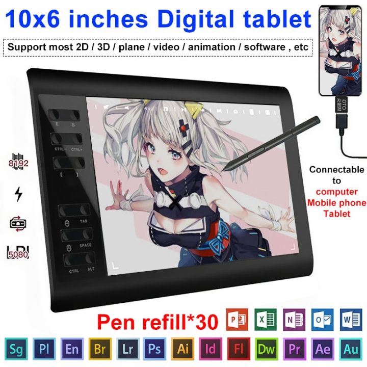 2022. 10x6'' Graphics Tablet 8192 Levels Graphic Drawing Tablet Digital ...