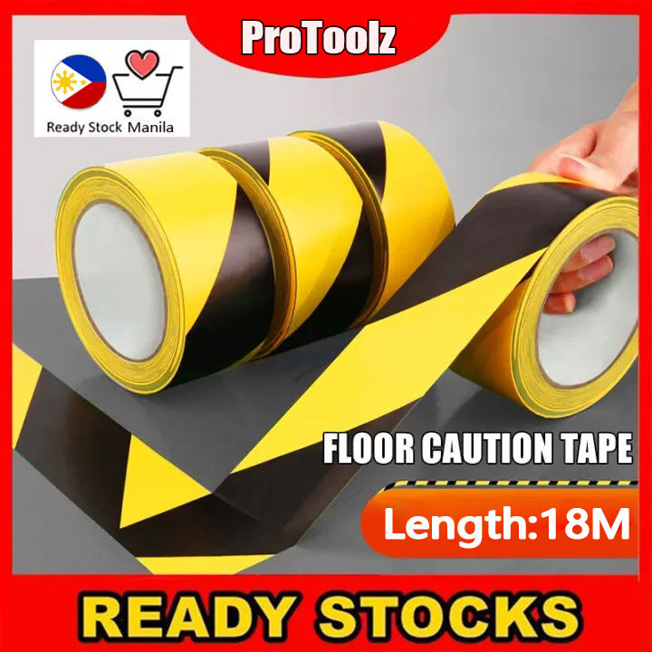 18M Caution Tape Striped Barricade Tape PVC Black And Yellow Adhesive ...