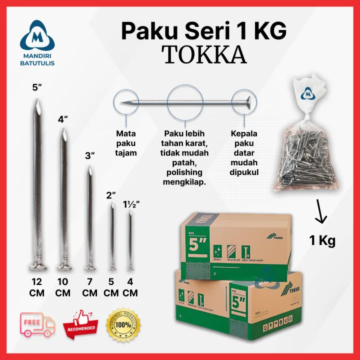 Paku Kayu TOKKA Paku Seri 1 1/2" 2" 3" 4" 5" Inch Per 1KG | Lazada ...
