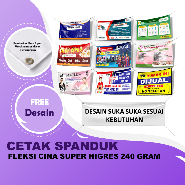 Cetak Spanduk Ukuran 1 X 1 Meter Bahan Fleksi Cina Standar Super