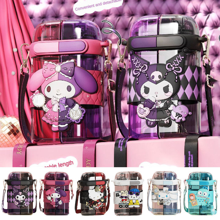 Hourser 640ML Sanrio water bottle with straw and straps cartoon cute Kuromi Cinnamoroll Pochacco ...