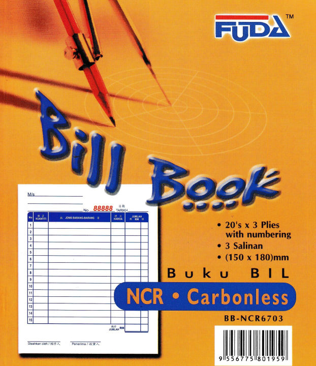 Fuda BB-NCR6703 Bill Book 20's x 3 NCR Carbonless | Lazada
