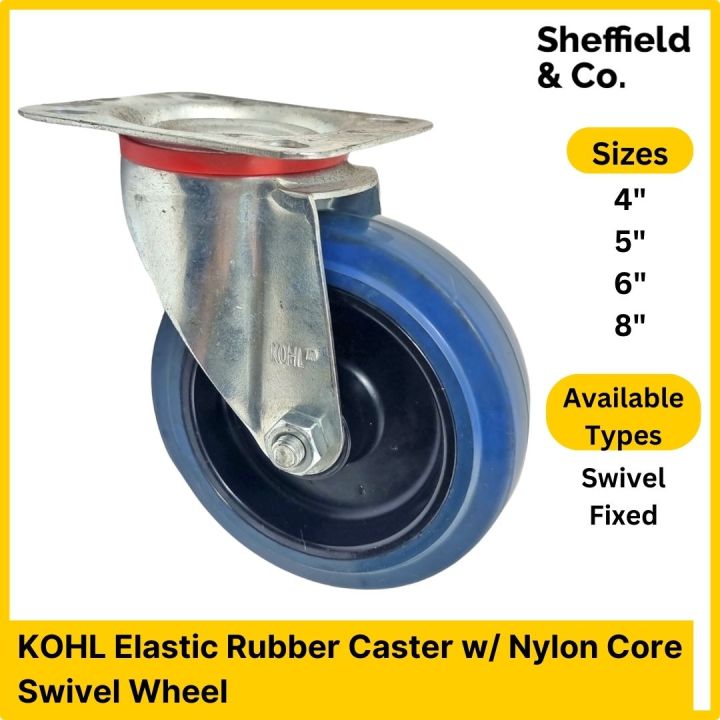 KOHL Caster, Elastic Rubber Wheel with Nylon Core (Swivel, Fixed) (4 ...