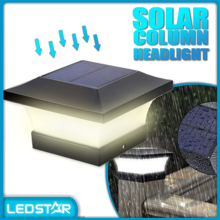 Retro Solar Column Headlight, LED Outdoor IP65 Waterproof Pillar Lamp ...