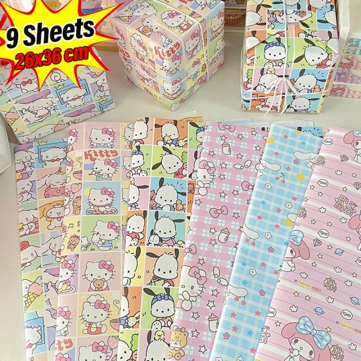 YESPERY 9 Sheets Cartoon Sanrio Gift Wrapping Paper 3 Styles Per Set ...