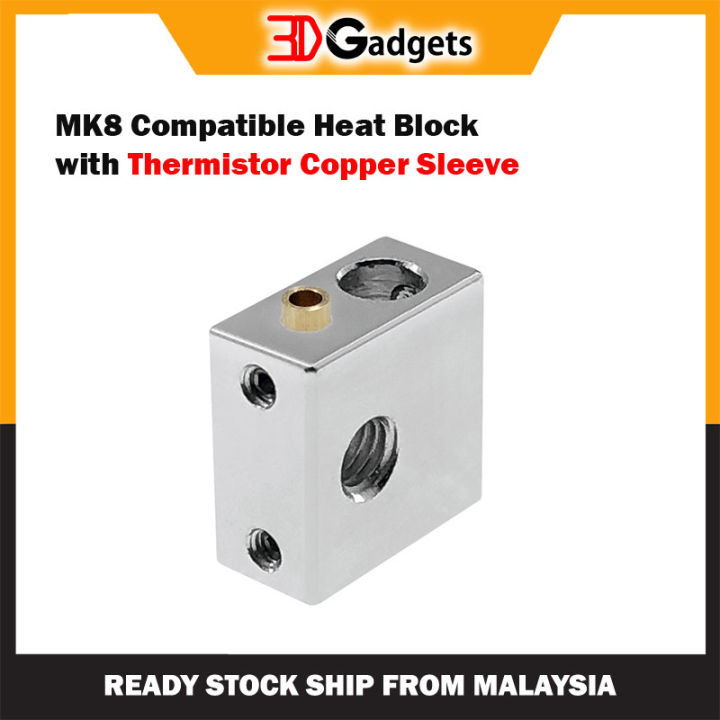 MK8 Compatible Heat Block with Thermistor Copper Sleeve for 3D Printer ...