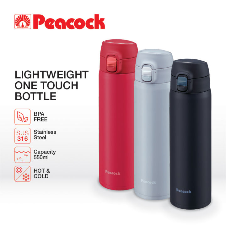 Peacock AKM-55 550ML (0.55L) Staineless Steel (SUS316) Light Weight One Touch Insulated Vacuum ...