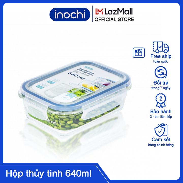 Hộp Thuỷ Tinh chữ nhật 640ml hộp đựng bảo quản Thực Phẩm chịu nhiệt cao ...