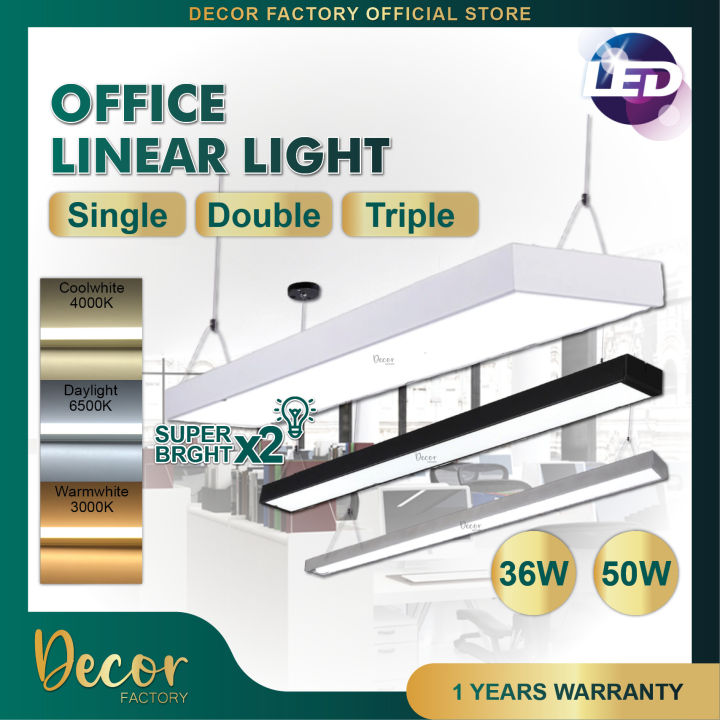 Office T8 Linear Light 2FT 4FT Casing Kalimantang Tube Fitting Ceiling Wall Lighting Black White ...