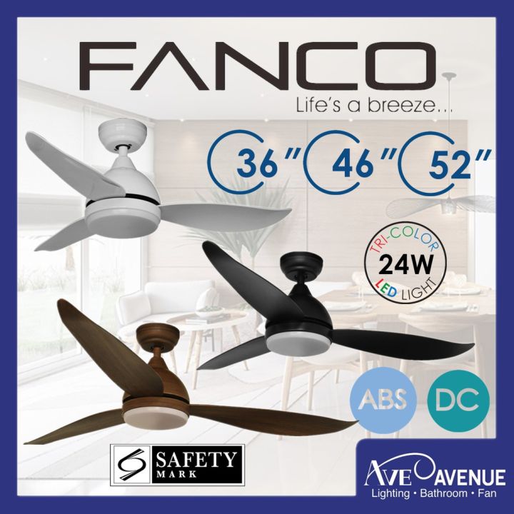 FANCO B-STAR DC Motor Ceiling Fan with 3 Tone LED Light Kit and Remote ...