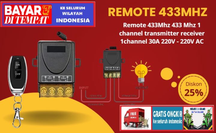Remote 433Mhz 433 Mhz 1 channel transmitter receiver 1channel 30A 220V ...