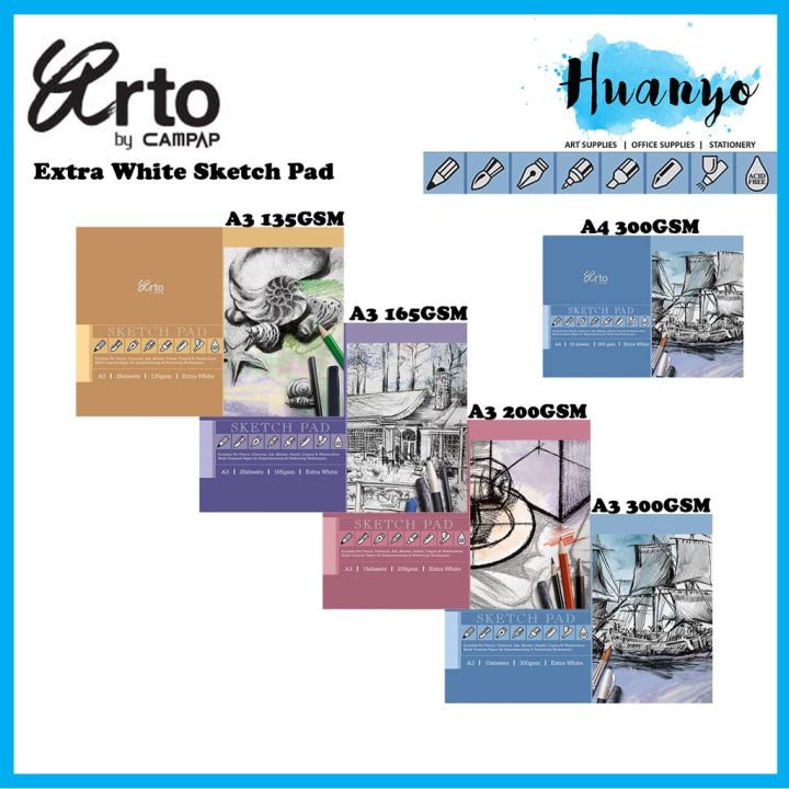 Campap Arto Extra White Drawing Paper Sketch Pad A3/A4 135/165/200 ...