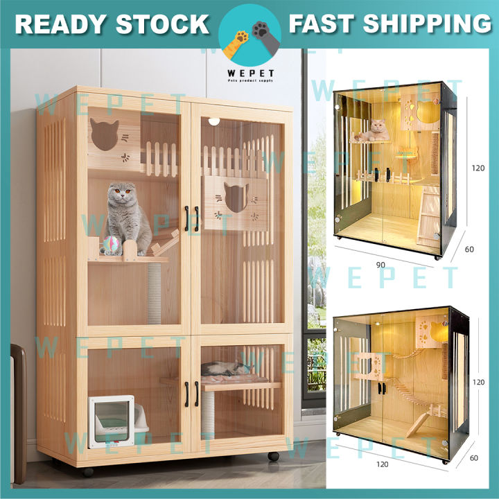 [PRE-ORDER] [We Pet] Premium Wood Indoor Cat Villa Cage Glass Door ...